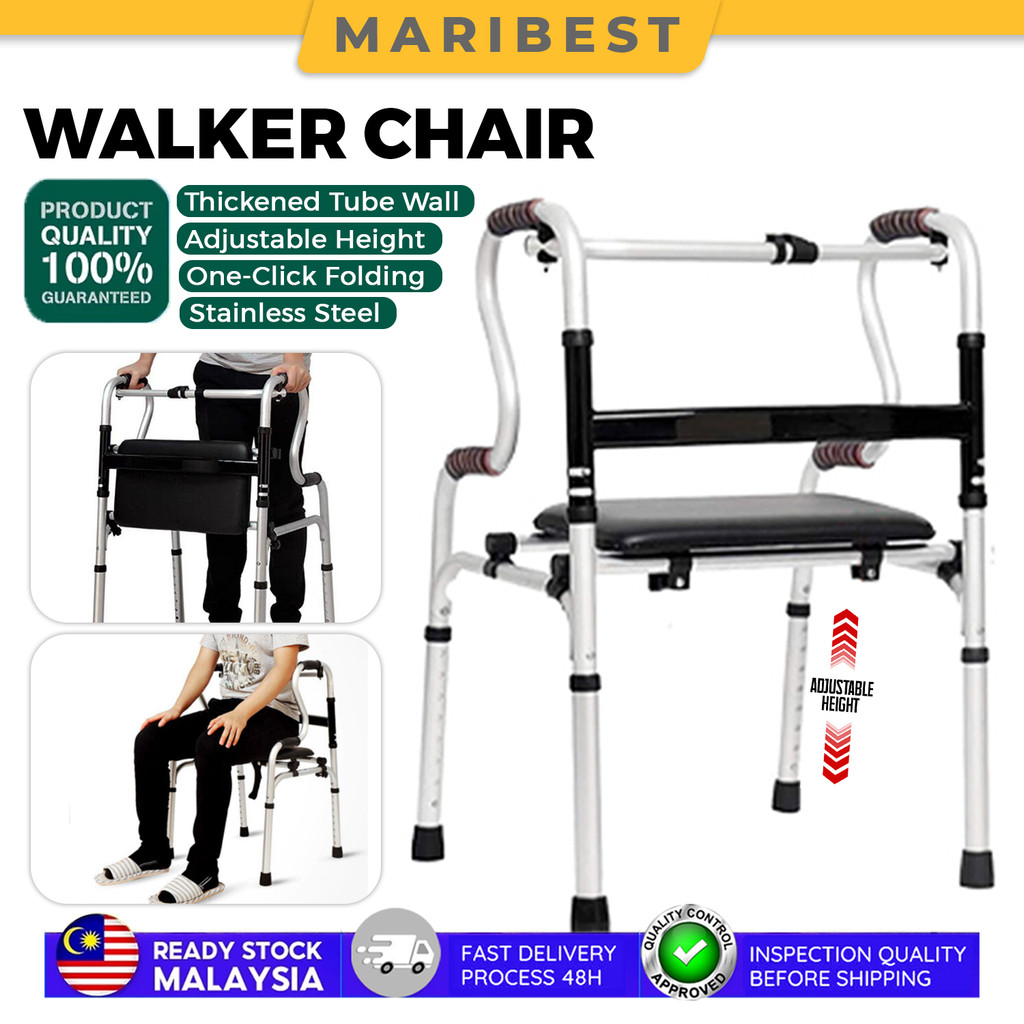 Foldable Stainless Steel Walker chair sitting safety lock Walking ...