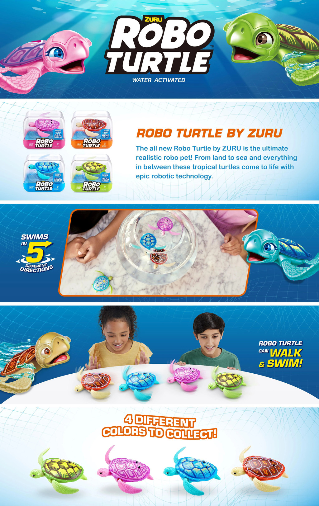 ZURU Robo Alive Robo Turtle Robotic Swimming Turtle Water Activated ...