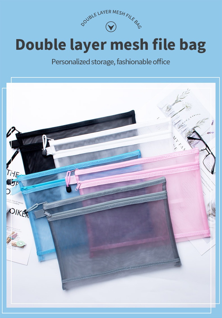 Angel Mark File Bag A4 A5 A6 Portable Double-layer Mesh Zipper File Bag ...