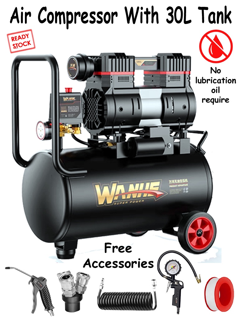 Air Compressor 30L Tank, Oilless Air Compressor Oil Free Air Compressor Oil Less Air Compressor ...