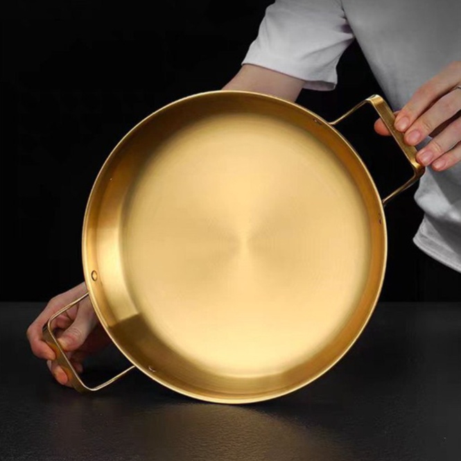 DM Korean Style Gold Dry Pot Flat Bottom Stainless Steel Wok Pan ...