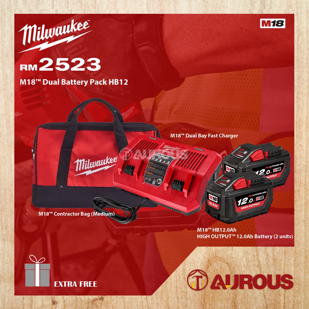 MILWAUKEE M18™ HIGH OUTPUT™ 12.0Ah REDLITHIUM™-ION DUAL BATTERY PACK ...