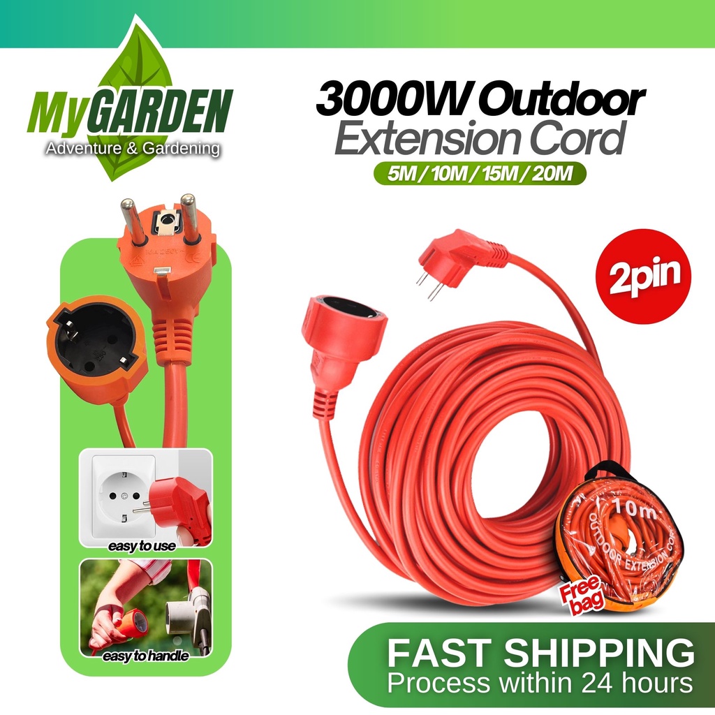 Outdoor Extension 250V 2-Pin Plug Extension Cord Europe European Euro ...