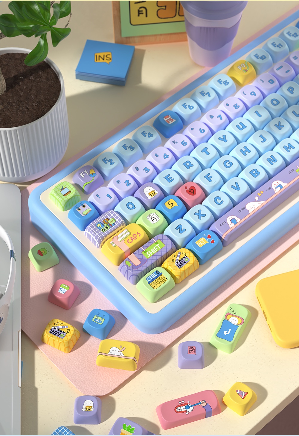 PBT Work Egg Cute Cartoon Theme Keycaps MOA Height Cute Creative ...
