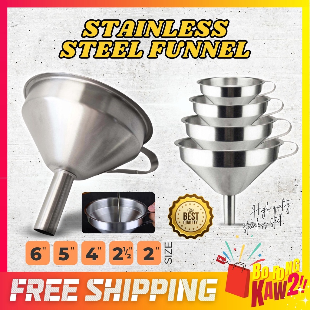 4” 5” 6” Stainless Steel 304 Filter Funnel Oil Liquid Fluid Filter Funnel Kitchen Tool Corong ...