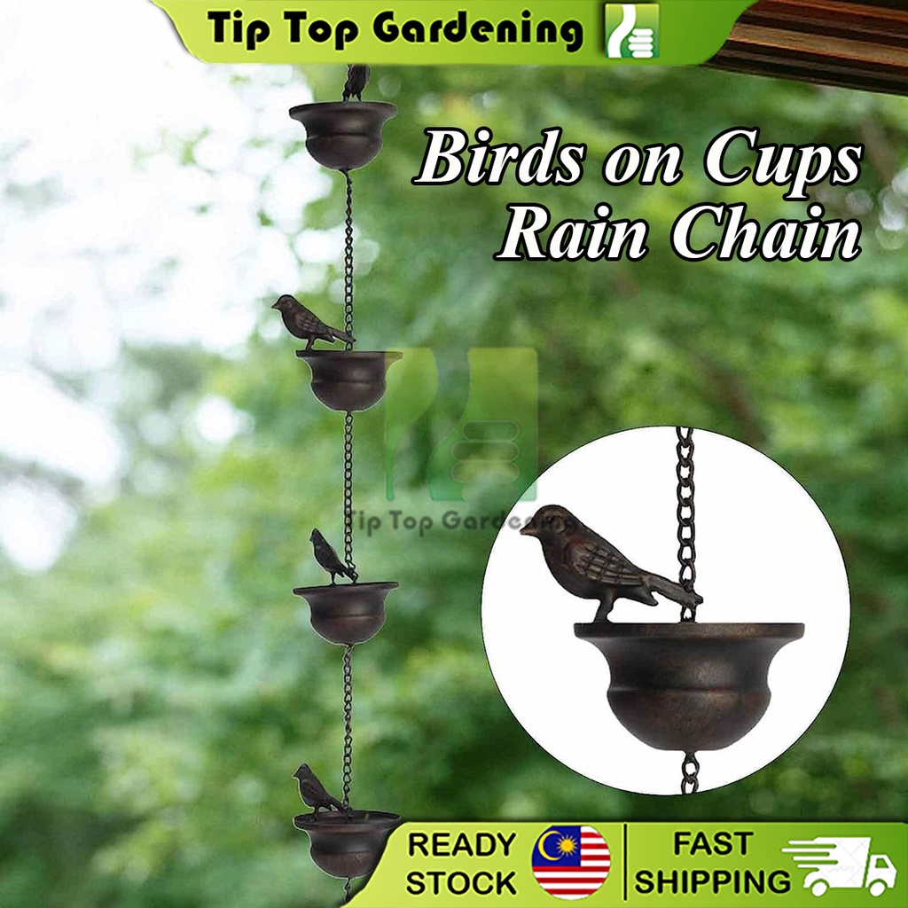 Birds on Cups Rain Chain Gutter Cup Metal Rain Chain Downspouts ...