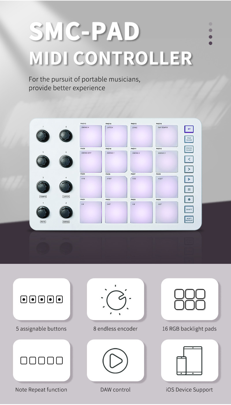 M-VAVE SMC-PAD LaunchPad USB-C and portable design Wireless MIDI ...