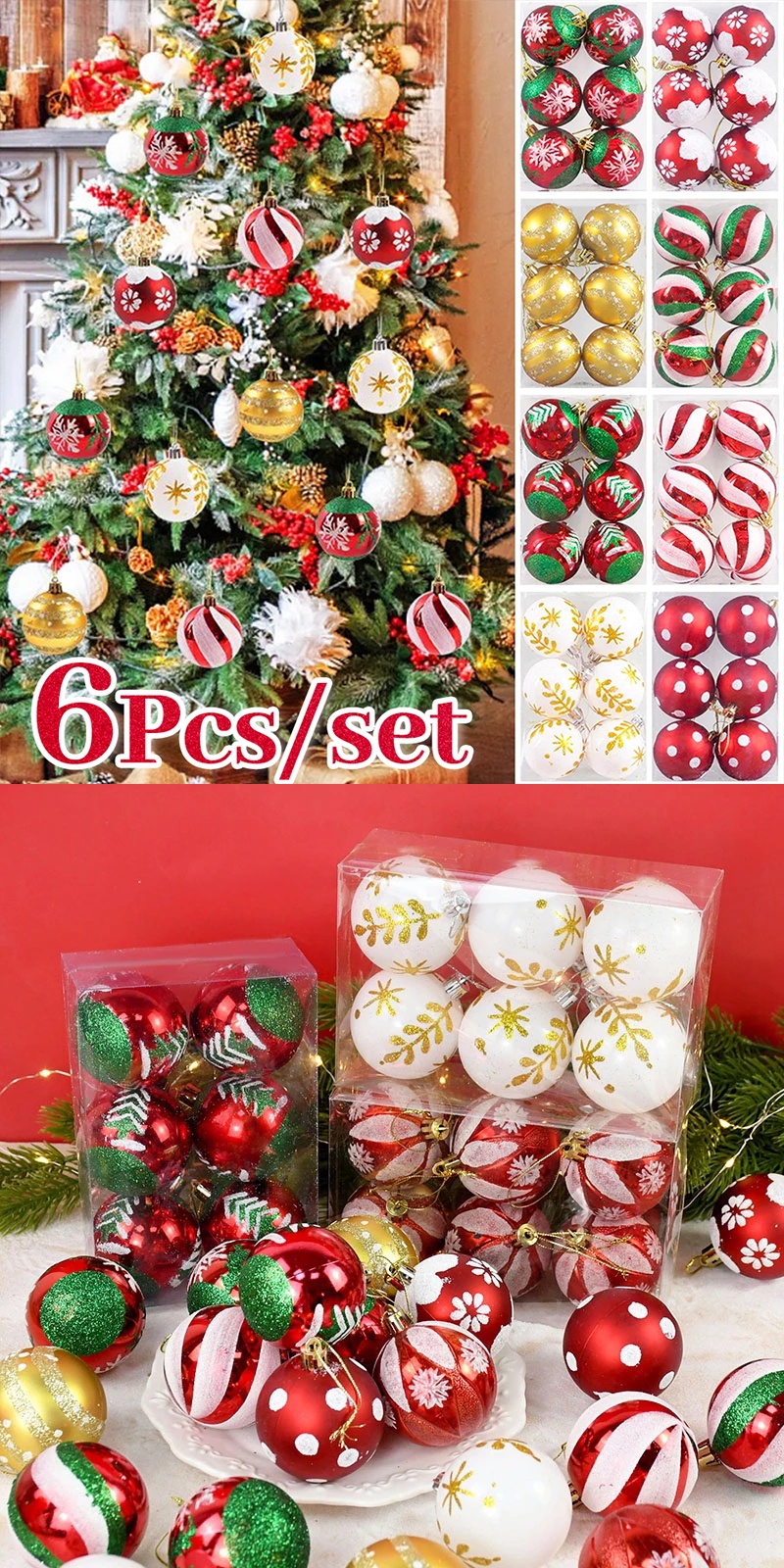 6cm Colorful Glitter Christmas Ball / Multi-Style Red Green Gold Ball ...