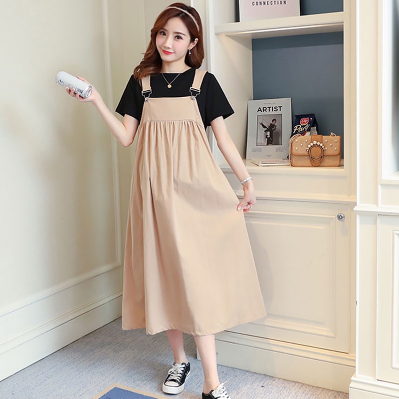 Pregnant Women Wear Summer Suspender Maternity Dress Khaki Black ...