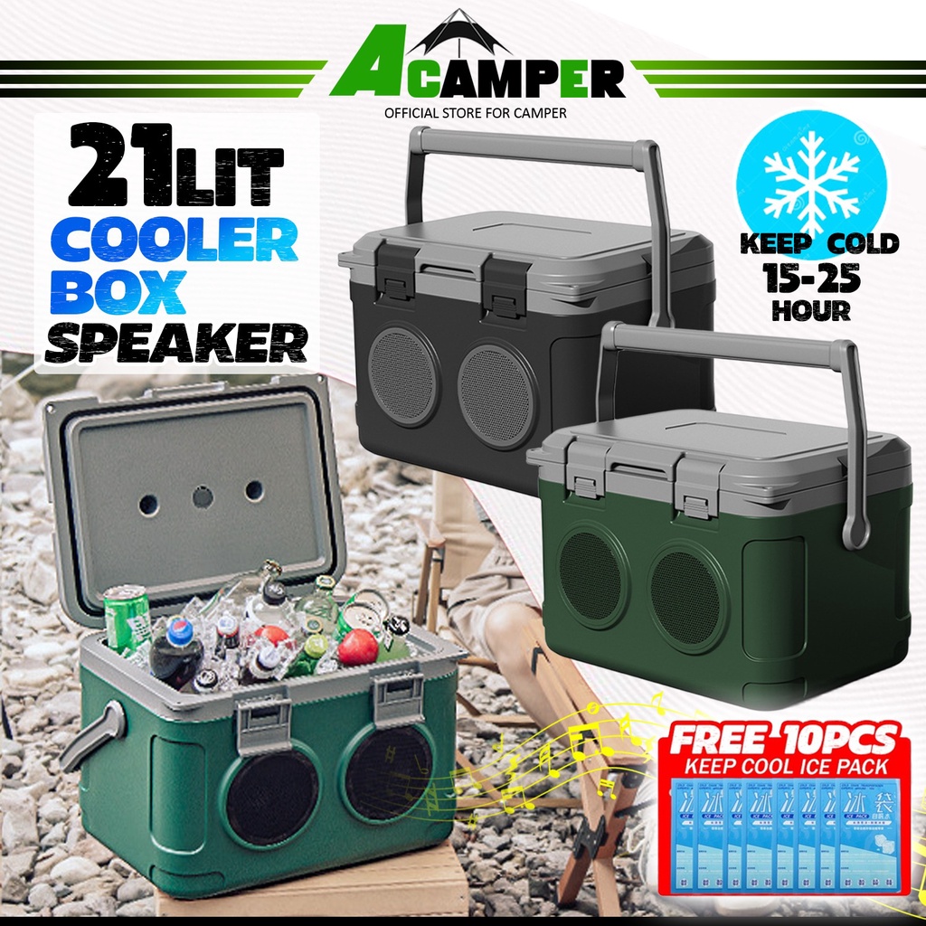 Camping Cooler Box 21L Kotak Ais Batu With Speaker Travel Picnic Ice ...