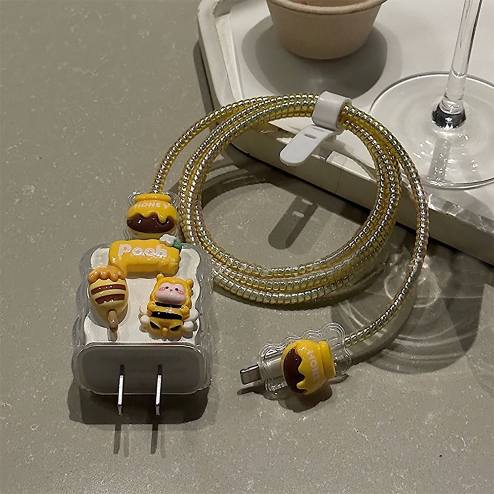 Cartoon Winnie Bees Charger Protector Cover for Apple Charger 18/20W Silicone Case Cable Winder ...