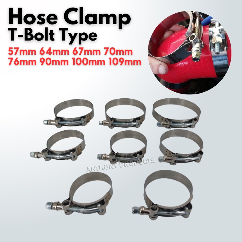 Stainless Steel Hose Clamp T-Bolt Type Fitting Hose Adjustable Size ...