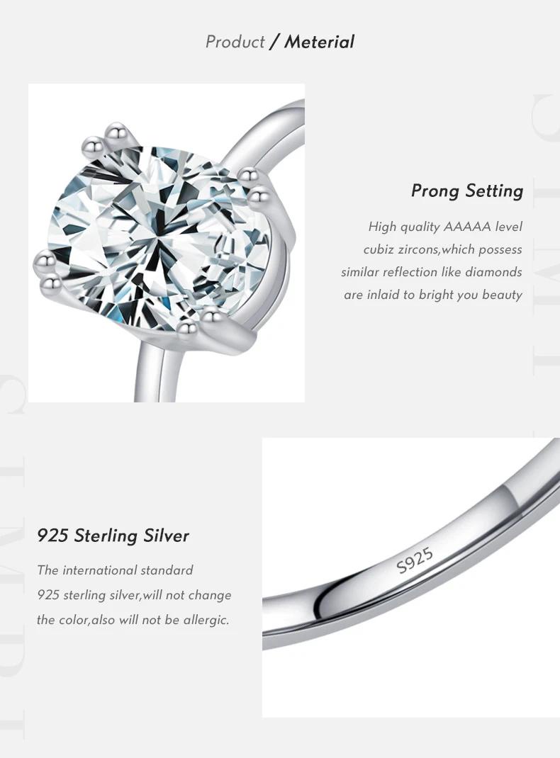 MODIAN 925 Sterling Silver Minimalist Oval Zirconia Finger Ring Prong Setting CZ Band For Women ...