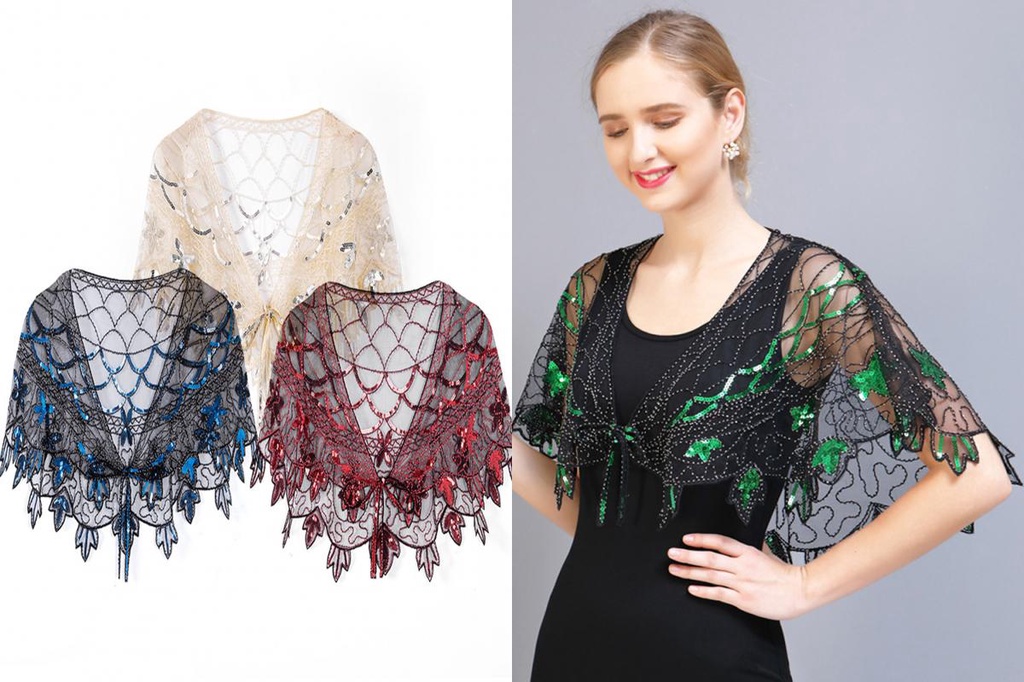 YYR_ Sequin Decor Shawl Women Sequin Shawl Vintage Lace Sequin Shawl ...