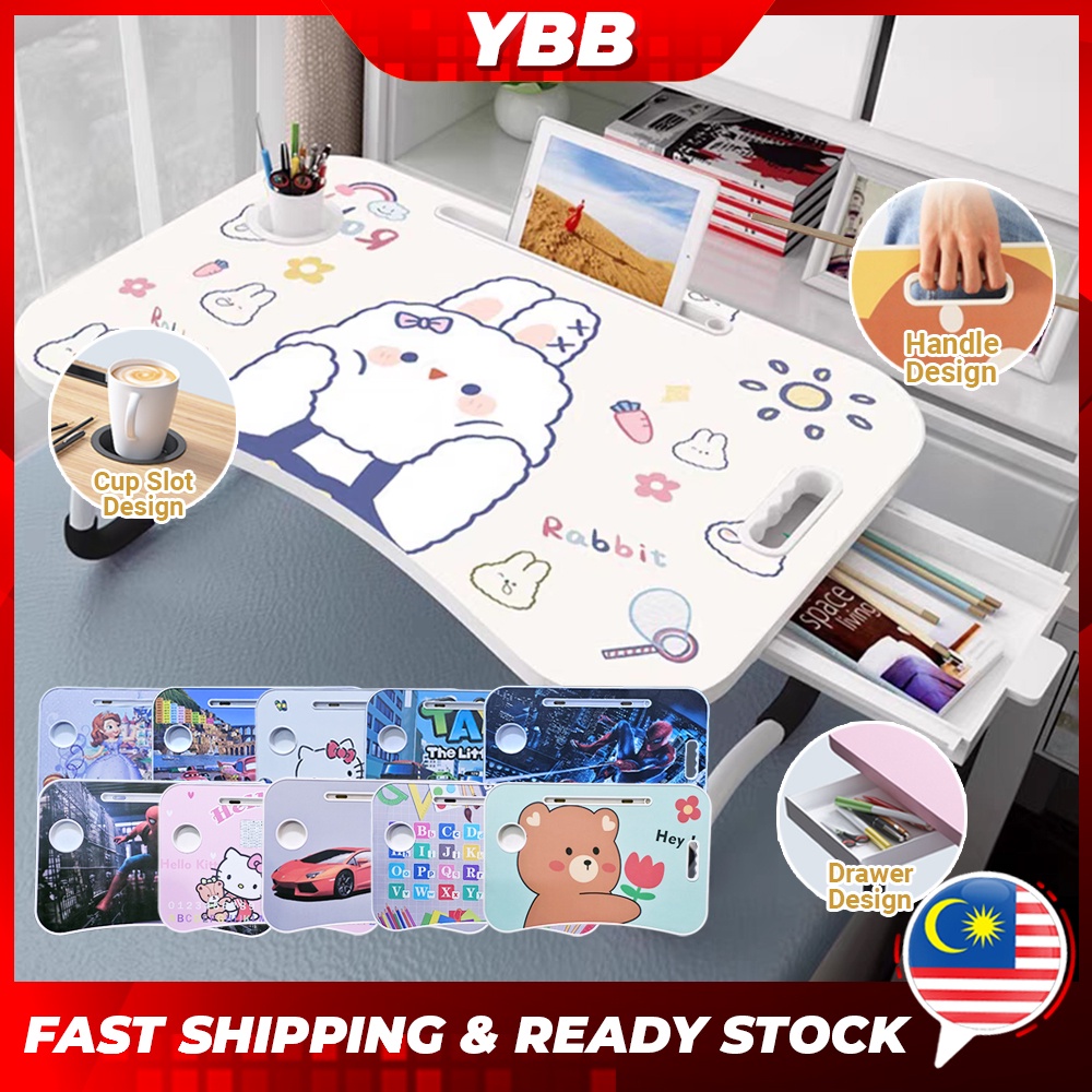YBB Meja Lipat Foldable Laptop Table Portable Lap Desk Bed Table Laptop Stand Tablet Slot ...