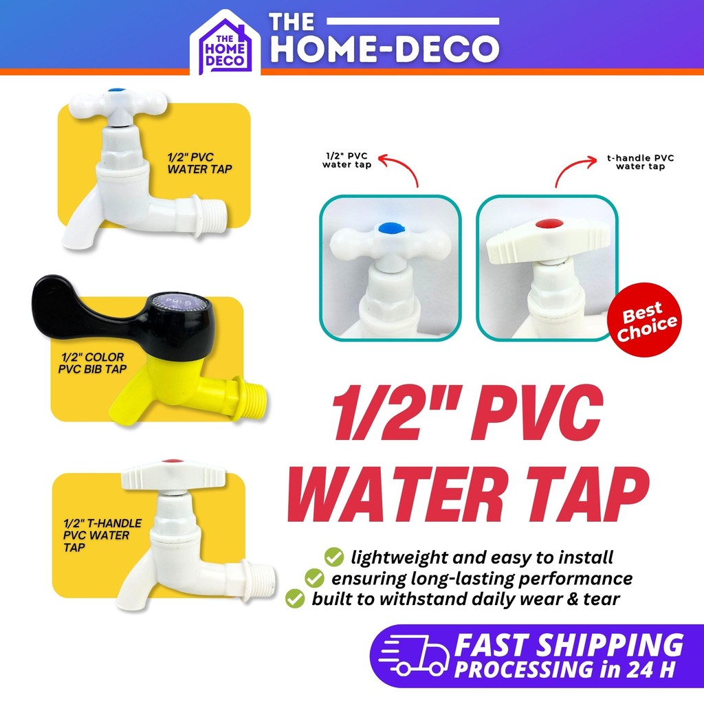 1/2in Single PVC Pipe Water Tap Plastic T Handle Kepala Paip Sinki Pipe ...