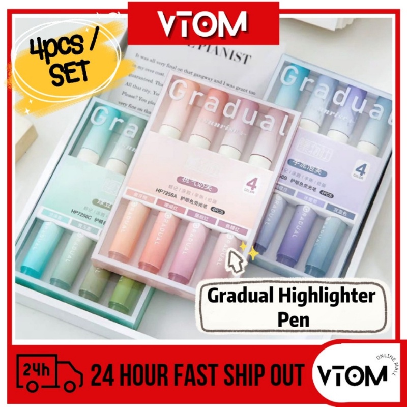 VTOM 4pcs Gradual Highlighter Pen 4 Color Pastel Highlighter Set ...