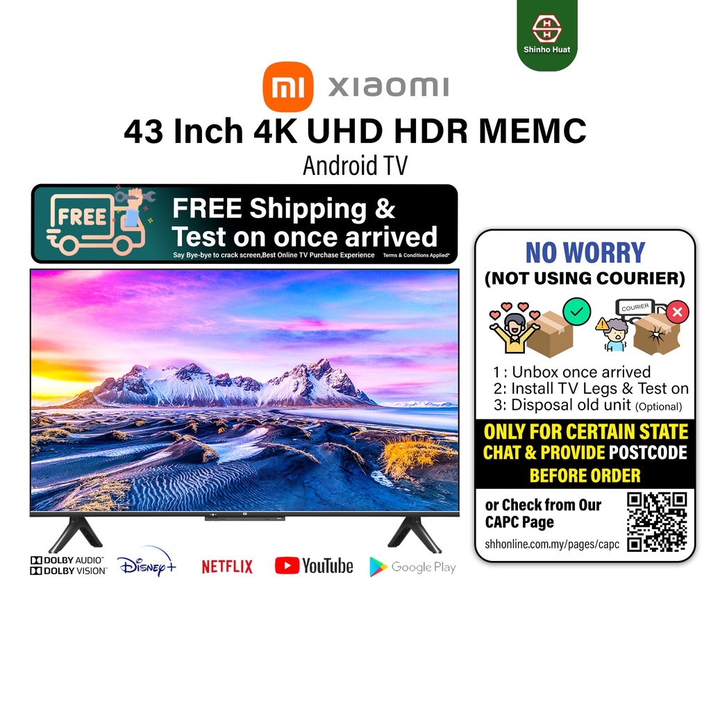 Xiaomi 43 Inch 4K UHD HDR MEMC Android TV P1 Mi TV L43M6-6ARG | Shopee Malaysia