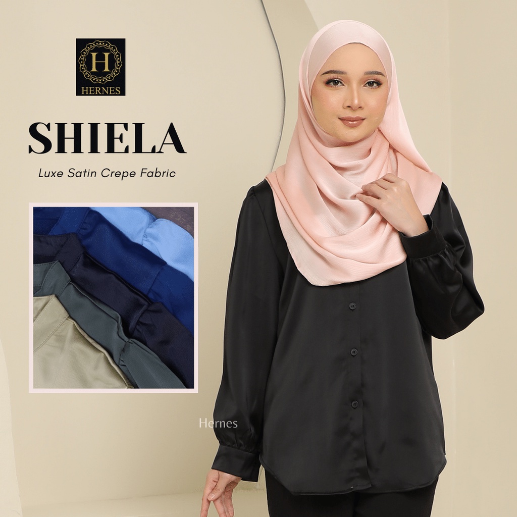HERNES SHIELA BLOUSE LUXE SATIN BLOUSE MUSLIMAH EXCLUSIVE BLOUSE LABUH ...