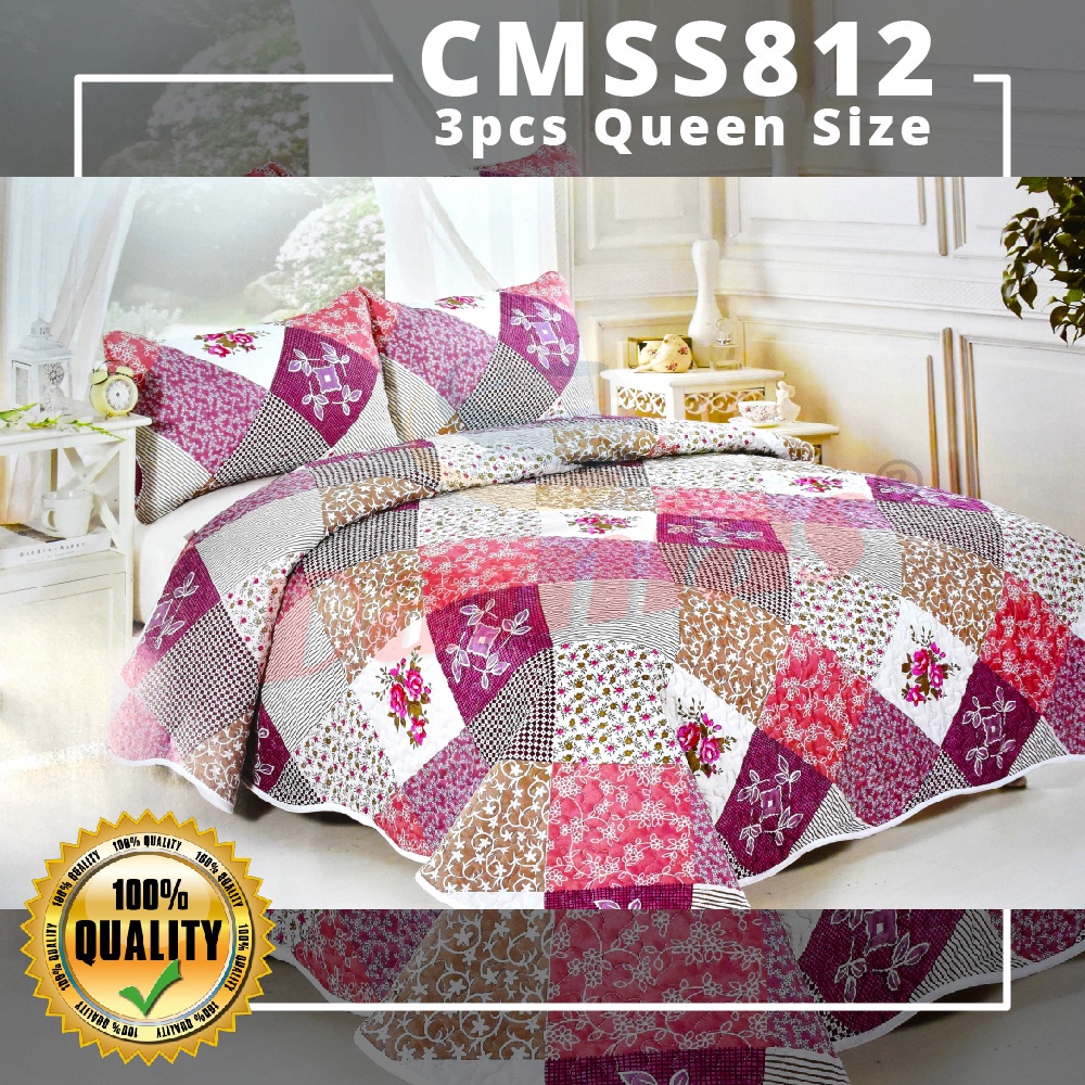 Cadar Bed Sheet Saiz Queen Patchwork Cotton Mix Tebal Set 3 in 1 Siri 9 Jahitan Kemas | Shopee ...