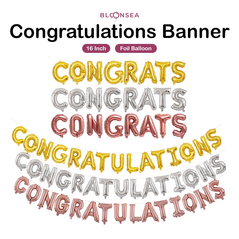 16 Inch Congratulations Set Foil Balloon Banner Bunting Tahniah ...
