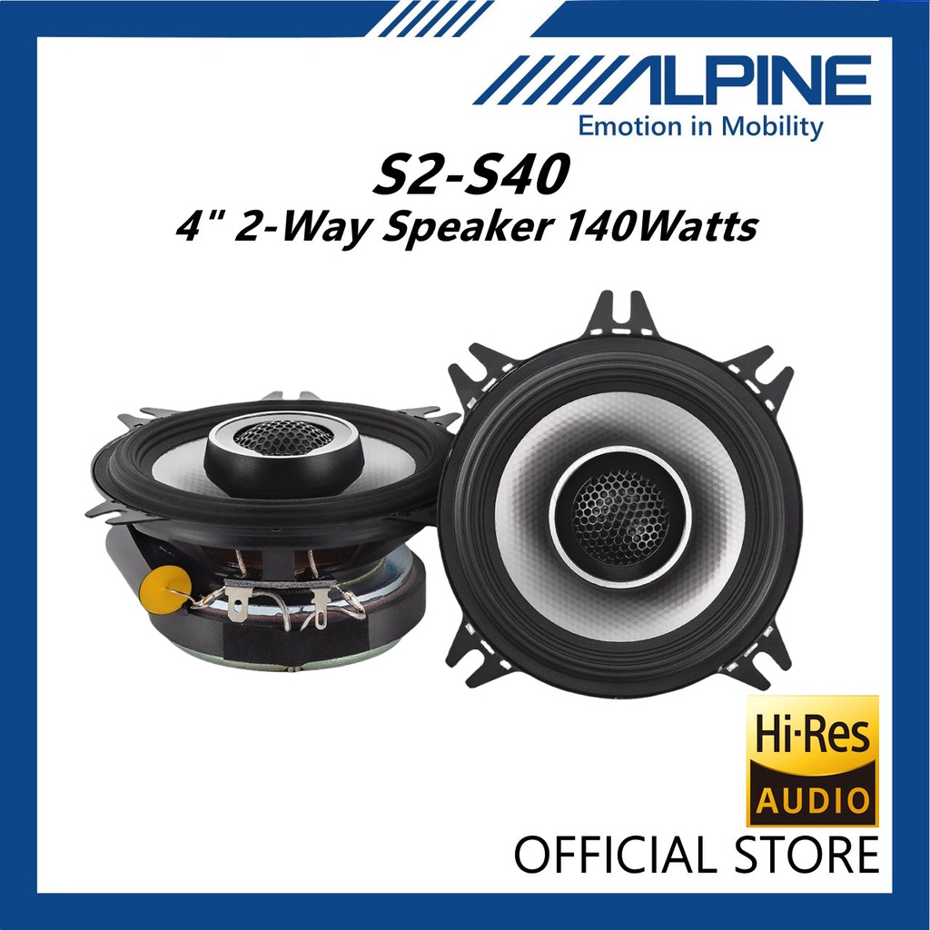Alpine S2-S40 Hi-Res S- Series 4" Inch 2 Way Coaxial Car Speakers 140 ...