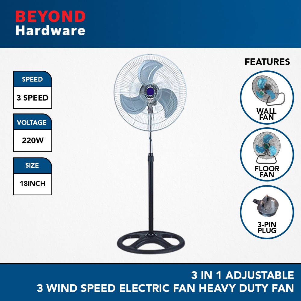 18 Inch 3 Blades Stand Fan 3 In 1 Adjustable 3 Wind Speed Electric Fan ...