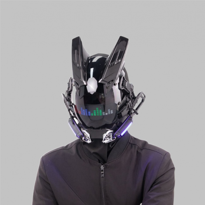 Cyberpunk Black Mask Led Luminous Full Face Cover Bluetooth ...