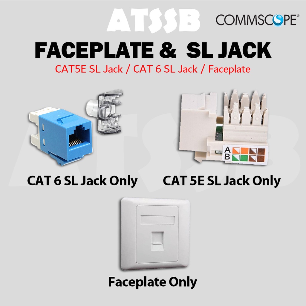 ATSSB Commscope CAT5E 1 Port Faceplate & CAT5E RJ45 SL JACK WALL SOCKET ...