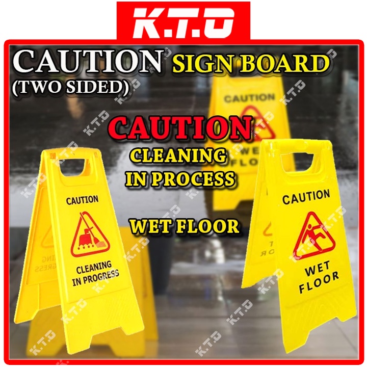 Caution Wet Floor & Cleaning In Progress Sign Yellow Foldable Floor ...