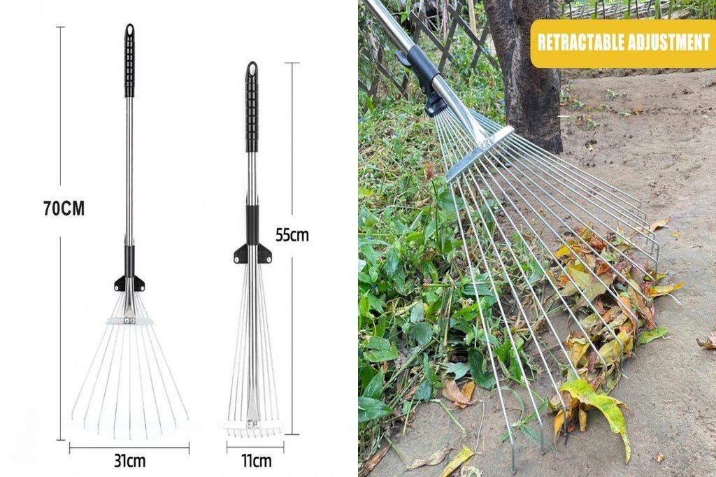 YQ.B Stainless Steel Leaf Rake Retractable Garden Rake Adjustable ...