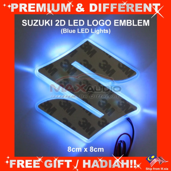 (CLEARANCE) SUZUKI 2D LED Logo Emblem Lights Sticker Badge (8cm x 8cm ...