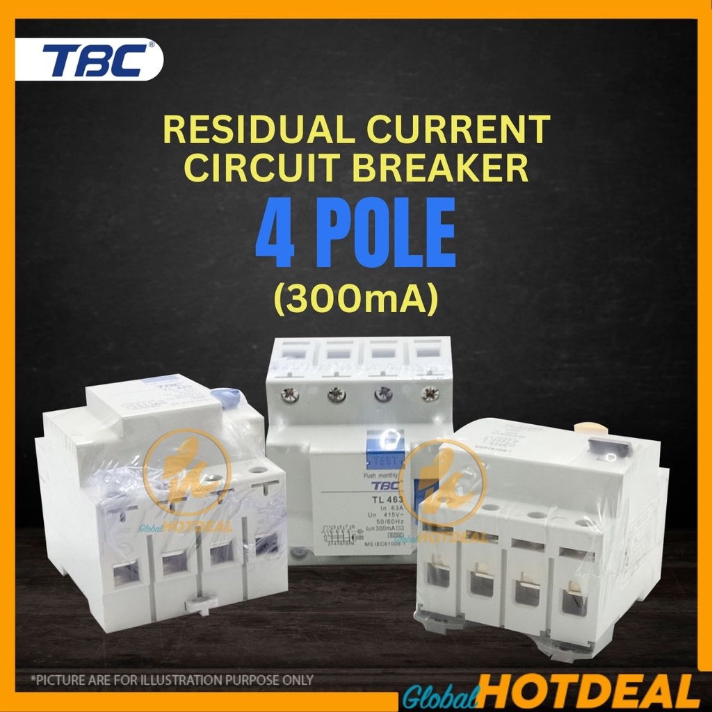 TBC 4 POLE 300mA Residual Current Circuit Breaker ELCB 40A / 63A / 100A ...