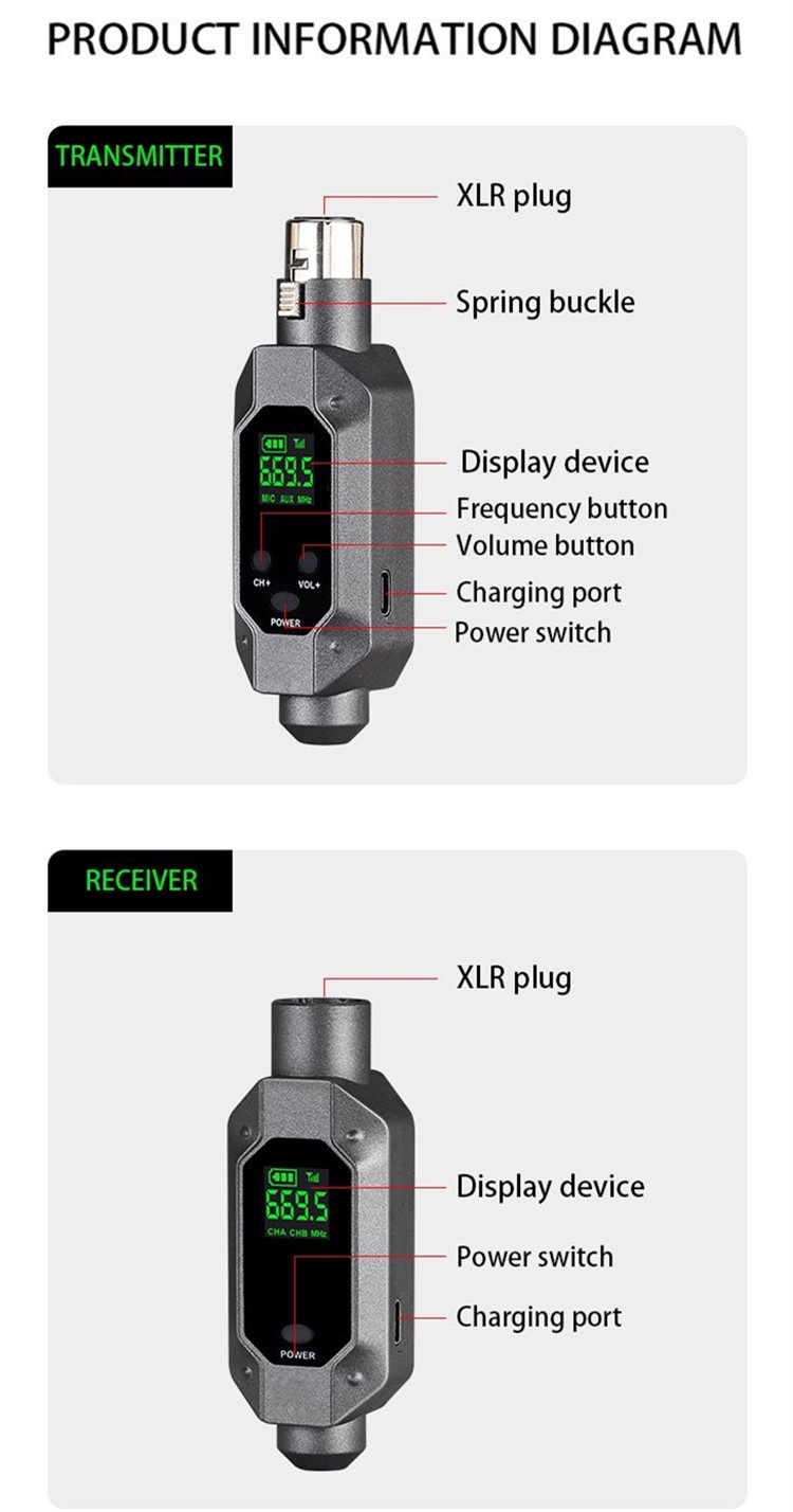 Wireless Microphone Transmitter Receiver Plugged Into Xlr Uhf