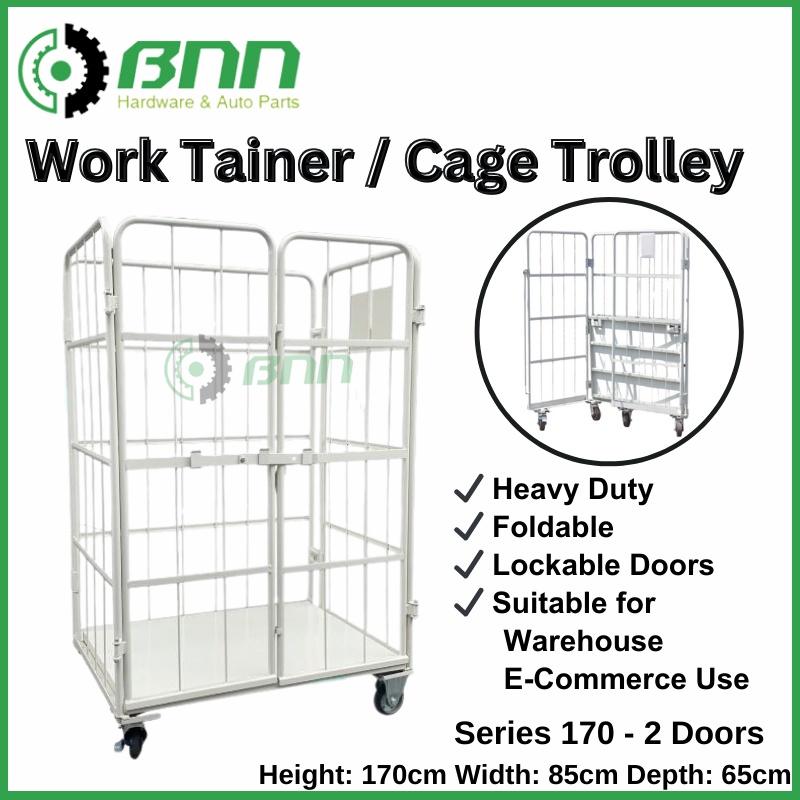 Work Tainer 4 DOORS Caged Trolley Warehouse Picking Portable Cage Brake ...