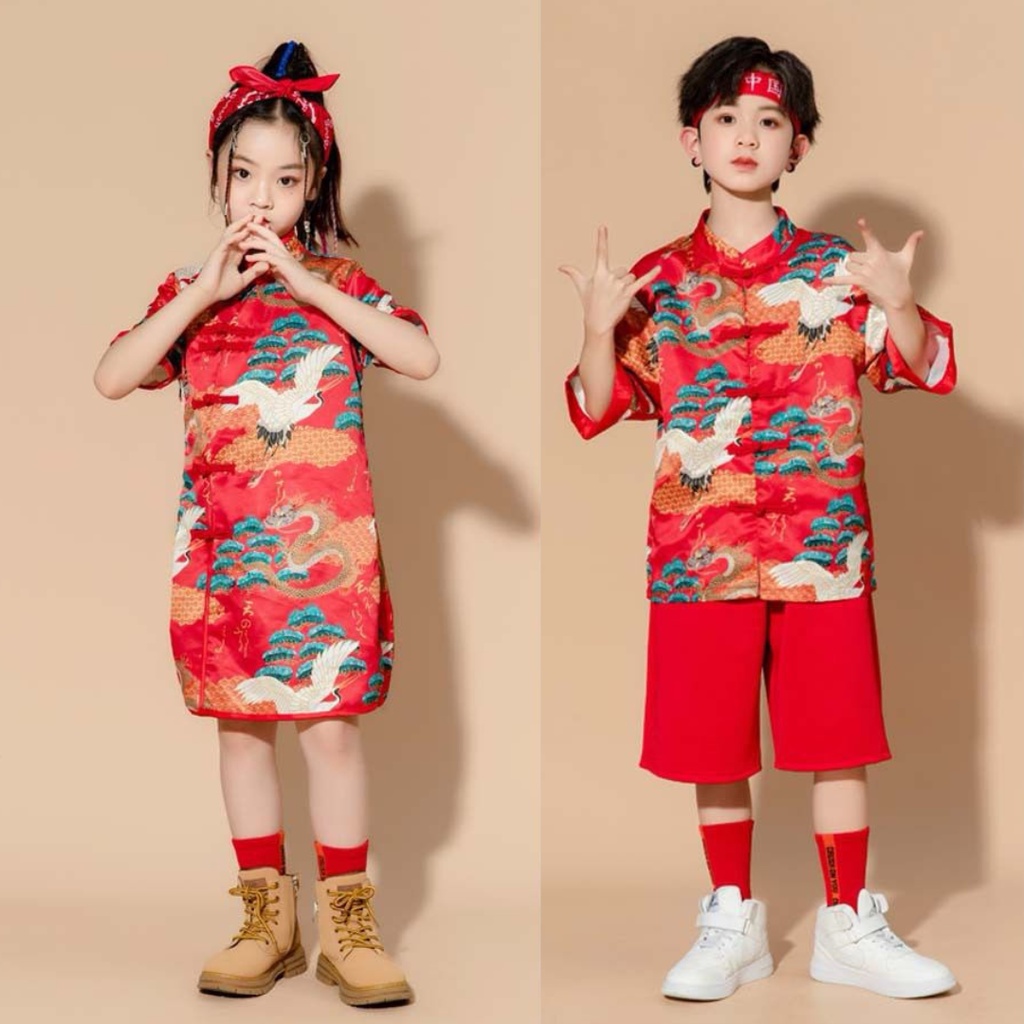 EASY1.SALES Kids Red Tang Suit CNY Modern CheongSam Satin Dress Stylish ...