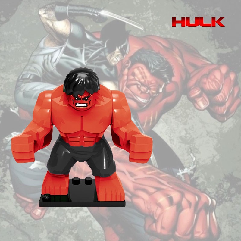 Red Super Hulk Hero Building Blocks Small Particle Boy Construction Set ...
