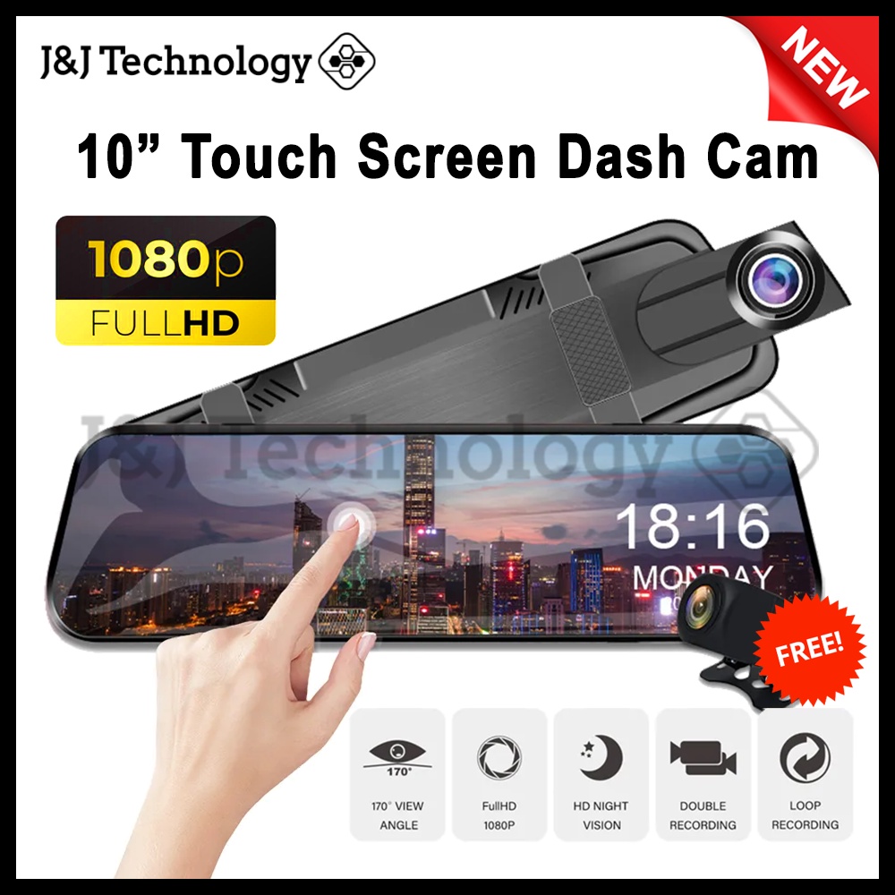 JNJ Technology 10 Inch Touch Screen Dash Cam Car DVR Mirror Video ...