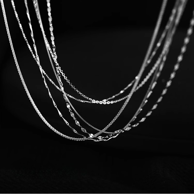Roselife Sequins Link Fine Chain S925 Silver Plain Necklace for Women ...