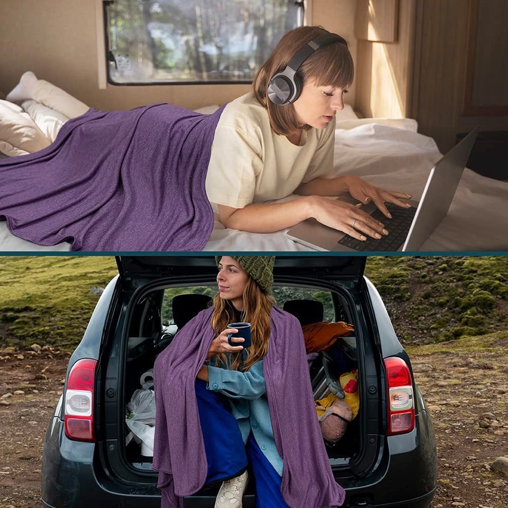 SIMPLYBEST 4 in 1 Travel Blanket and Pillow Soft Bag Pillowcase Hand ...