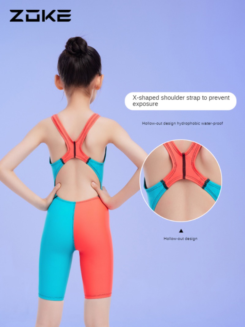 ZOKE Girl Swimwear Kids Racing Competitive Swimsuit ChildrenTraining Professional Kneesuit Light ...