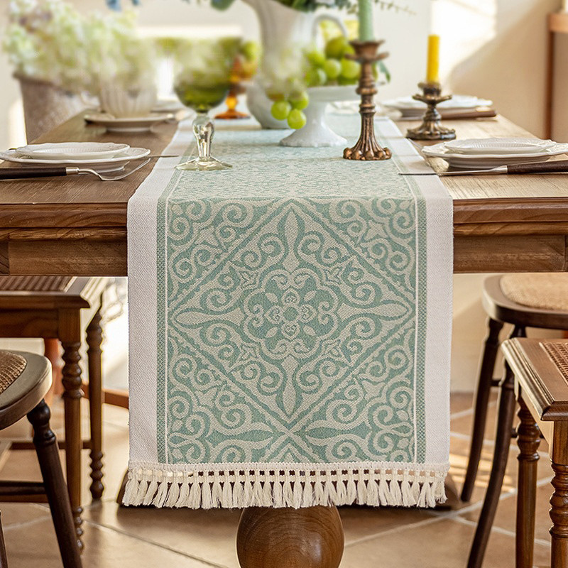 Retro Colorful Table Runners White Tassel Long Tablecloth Fashionable ...