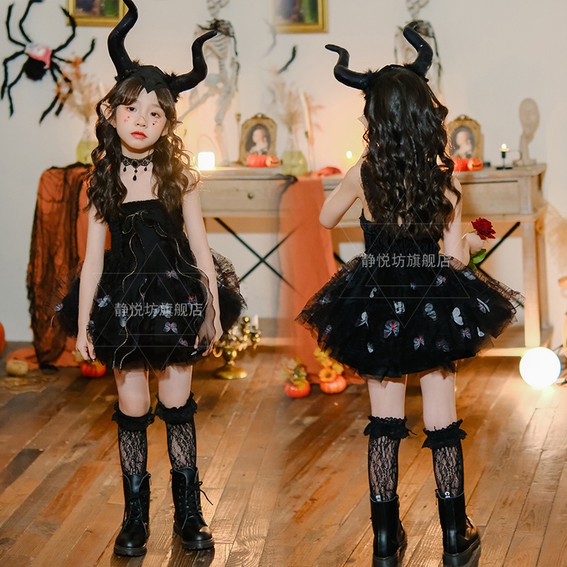 Ghost Bride Lace Black Dress For Kids Girl Halloween Horror Vampire ...