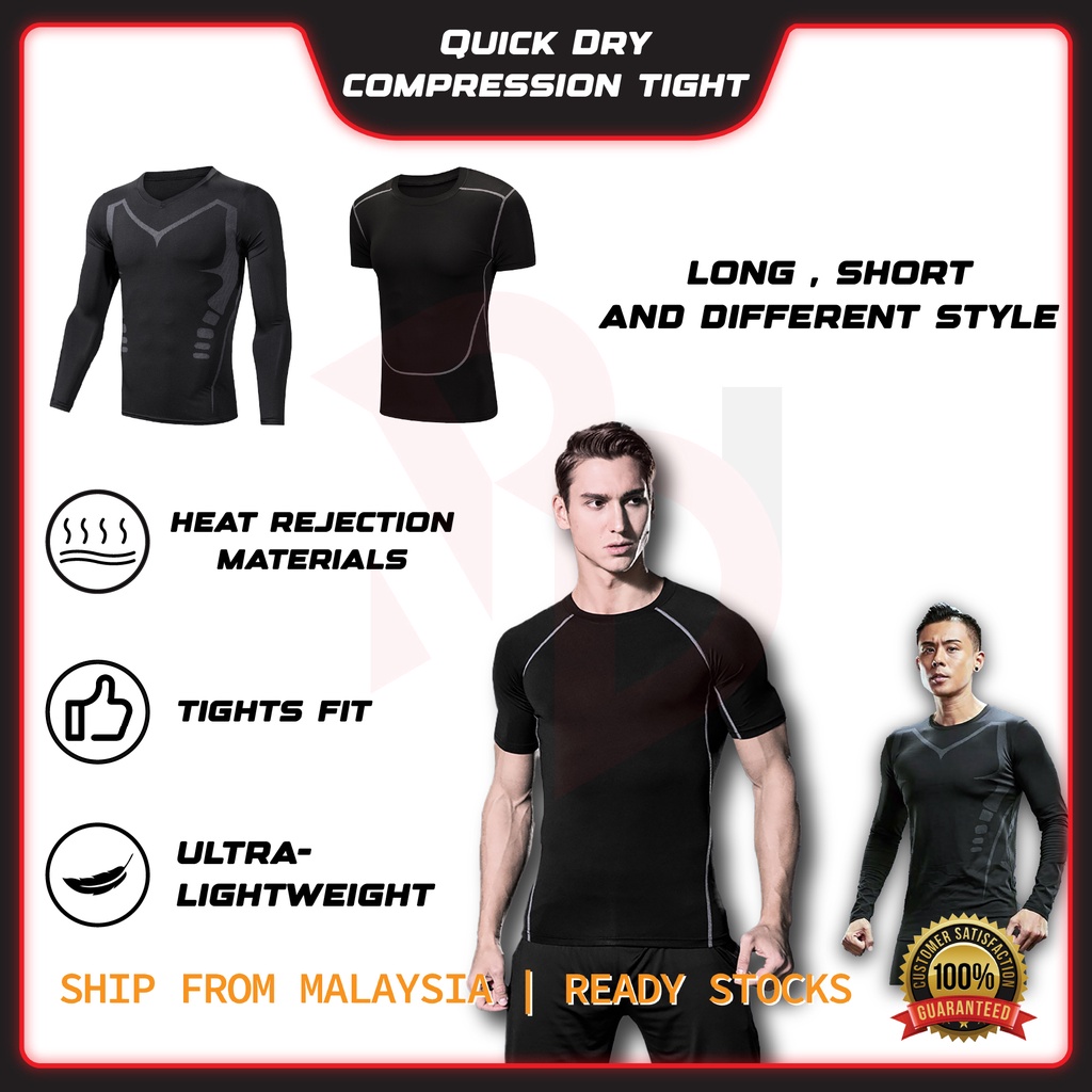 Men Compression Tight Gym Shirt Cool Dry Long Short Sleeve Fitness Baju ...