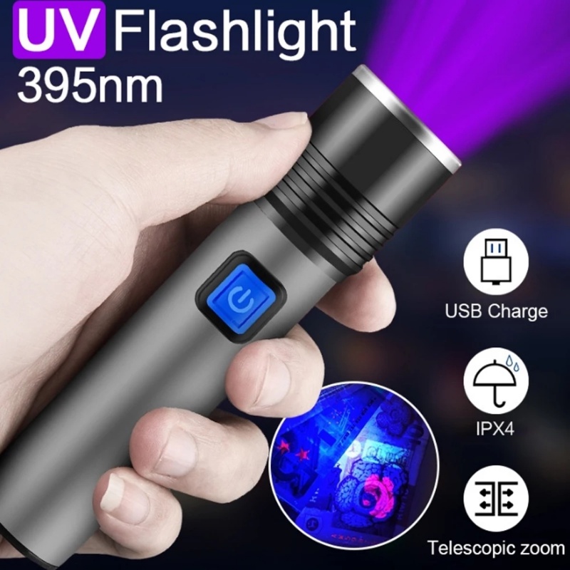 3 Modes 365/395nm UV Flashlight - LED Ultraviolet Flashlight - Portable Waterproof Flashlight ...