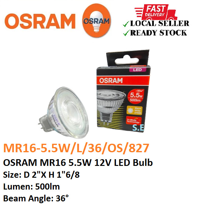 OSRAM MR16 5.5W/24° 36°/827 12V LED Bulb (MR16-5.5W/L/36/OS/827 ...