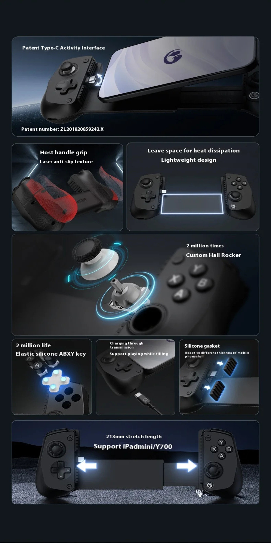 GameSir X5 Lite Stretch Gamepads For Android Type-C Maximum 213mm ...
