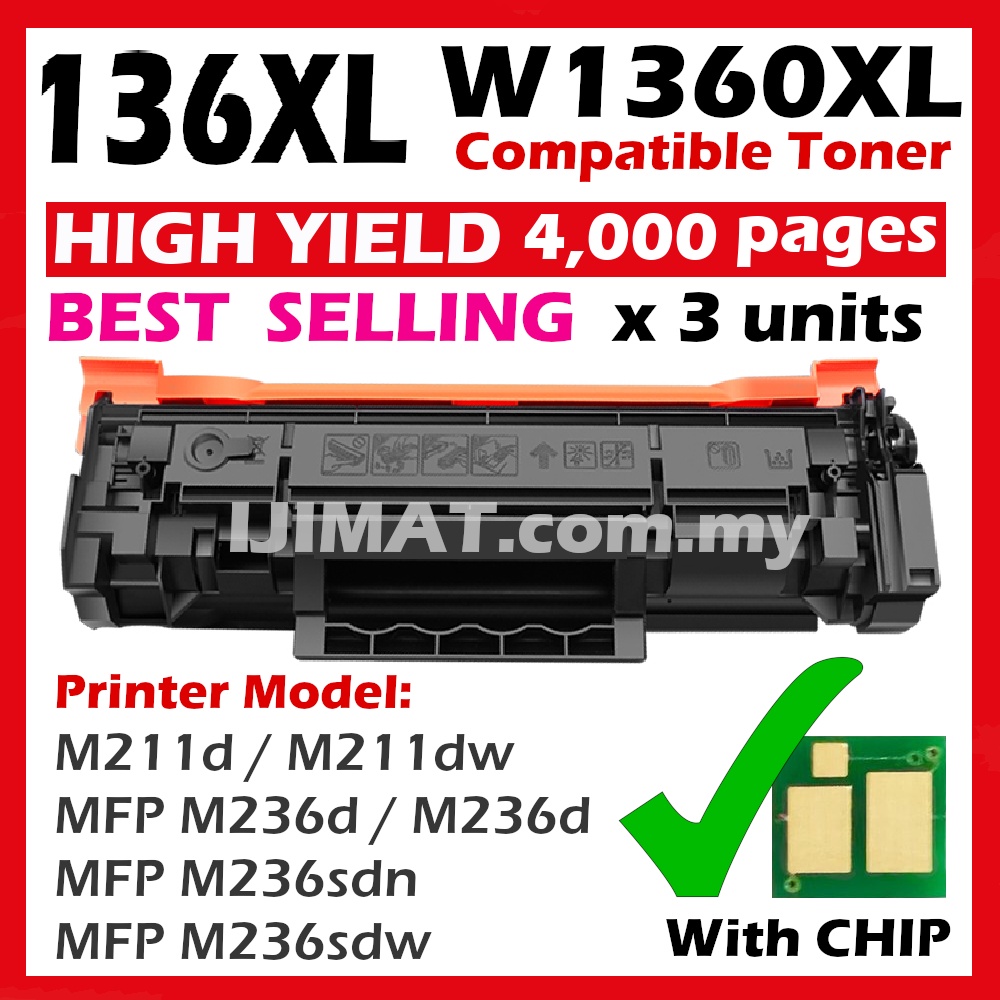 3x W1360XL Compatible Laser Toner For HP W1360A HP136A 136A HP LaserJet ...