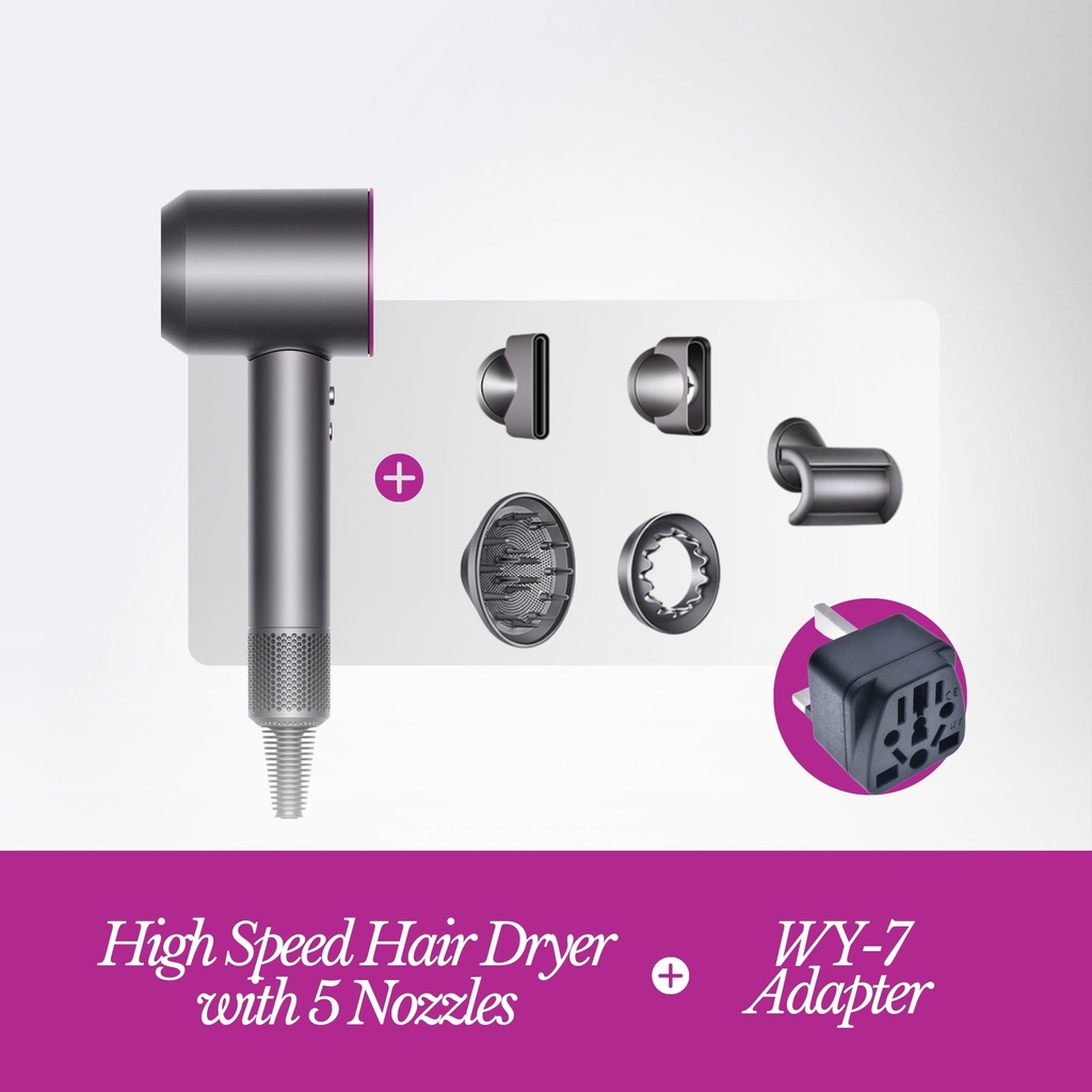 1600W High Speed Super Hair Dryer with 5 Nozzle Household 3 Level Wind ...