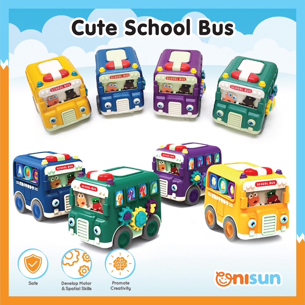 Kids Push Pull Cute Cartoon School Bus Pretend Toy (Mainan Kereta ...